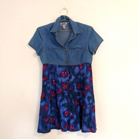 Dresses | Vintage Cottage Core Denim Floral Dress | Poshmark